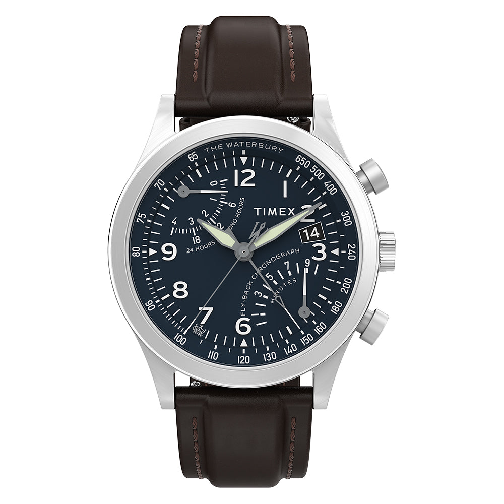 Timex Waterbury Traditional Flyback Chronograph 42mm Leather Band ...