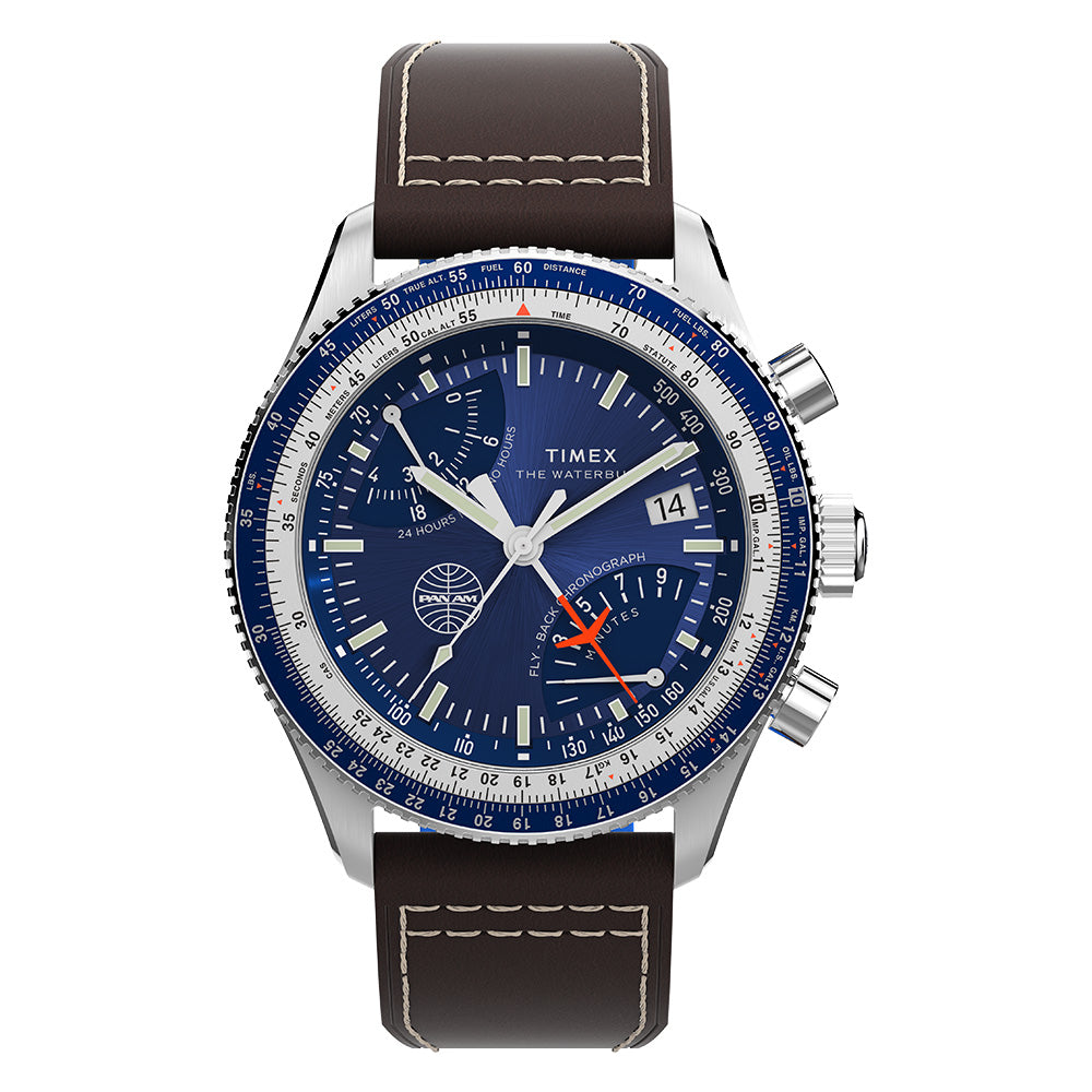 Timex Timex Fly Back Chronograph x Pan Am 43mm Leather Band – Watch ...